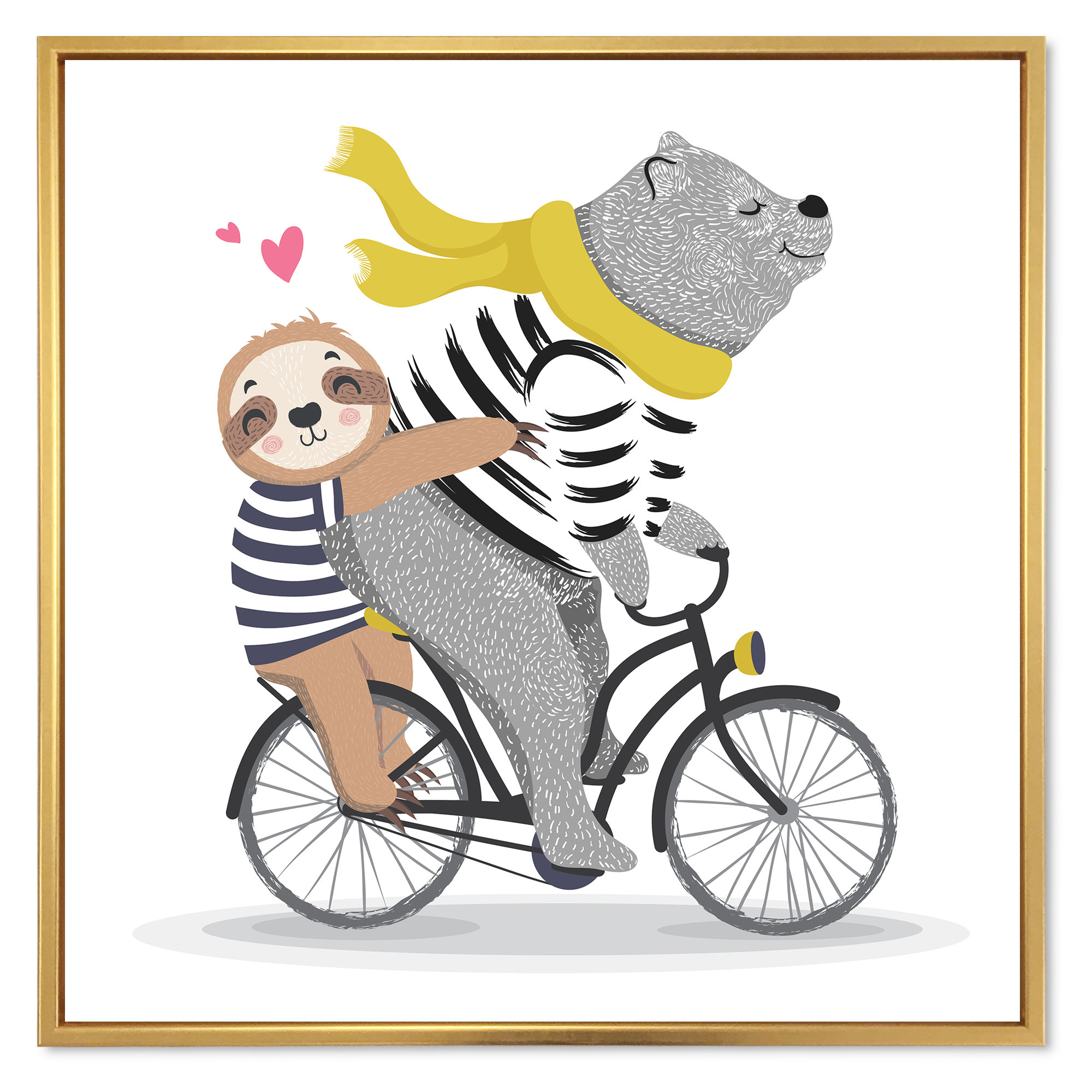 Zoomie Kids Cartoon Bear Sloth Riding Bicycle Together Coon Bear Sloth ...