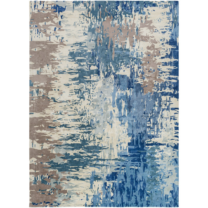 Devoe Hand-Tufted Wool Dark Blue/Bright Blue Area Rug & Reviews | AllModern