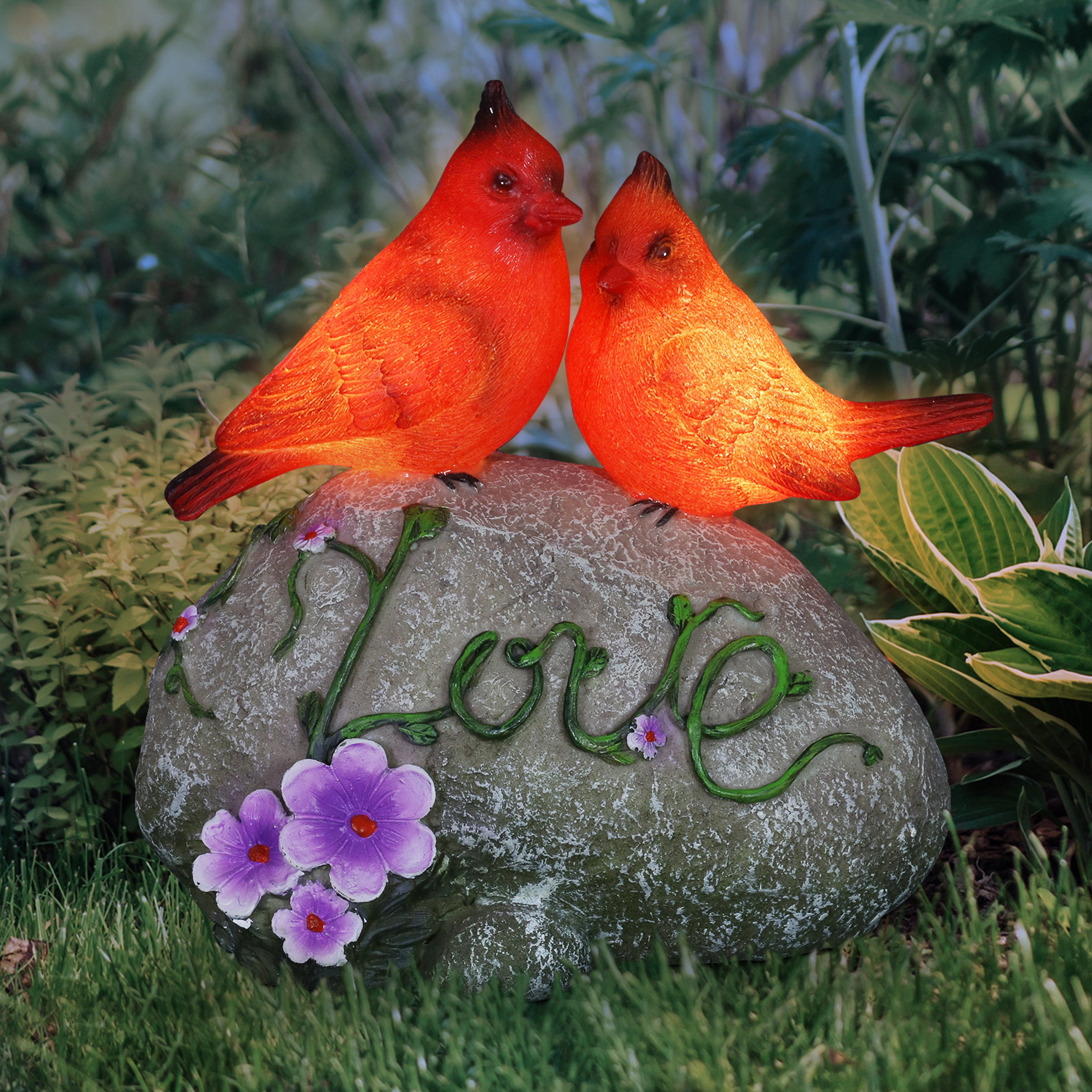 Exhart Solar Cardinal Love Rock Statue with Flowers, 8 Inch & Reviews ...