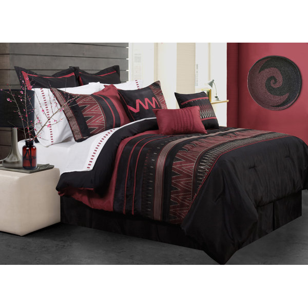 Wade Logan® Hewes Burgundy/Black Microfiber Modern & Contemporary 7 ...