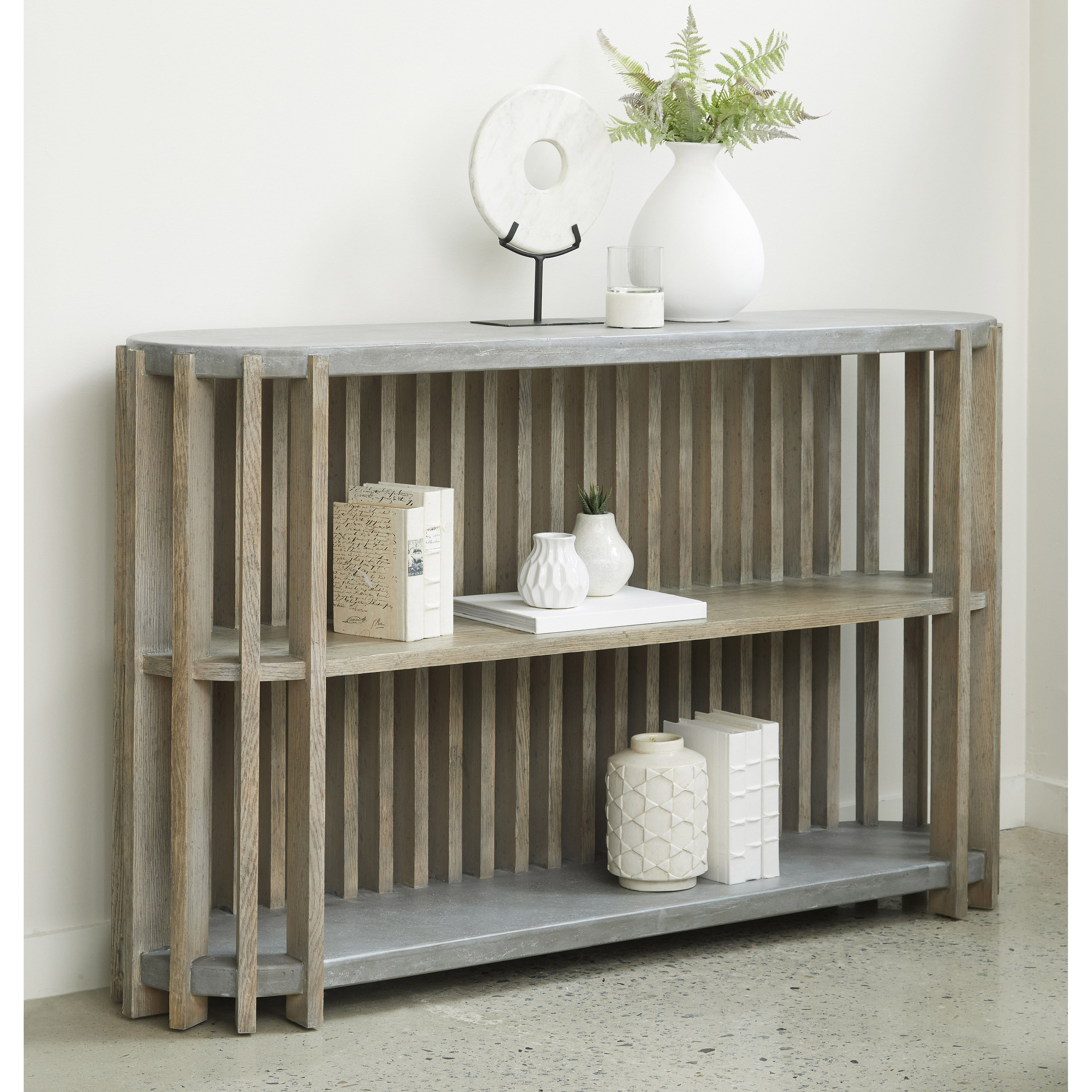 Pulaski Wood Slat Display Console with Concrete Top | Wayfair