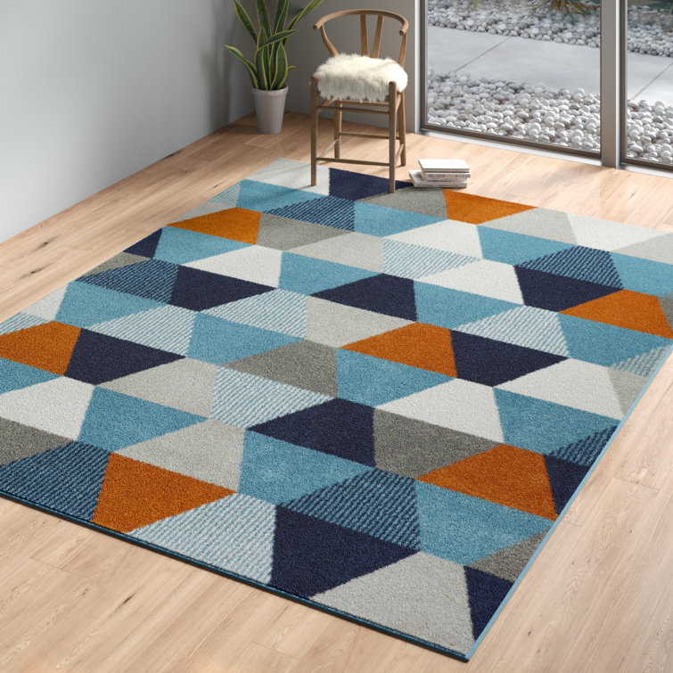Wade Logan® Wassim Machine Woven Performance Blue/Orange/Navy Rug ...