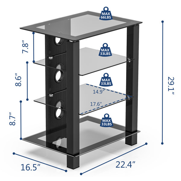 Latitude Run® 4-Tier AV Media Stand Component Tower Audio Rack ...
