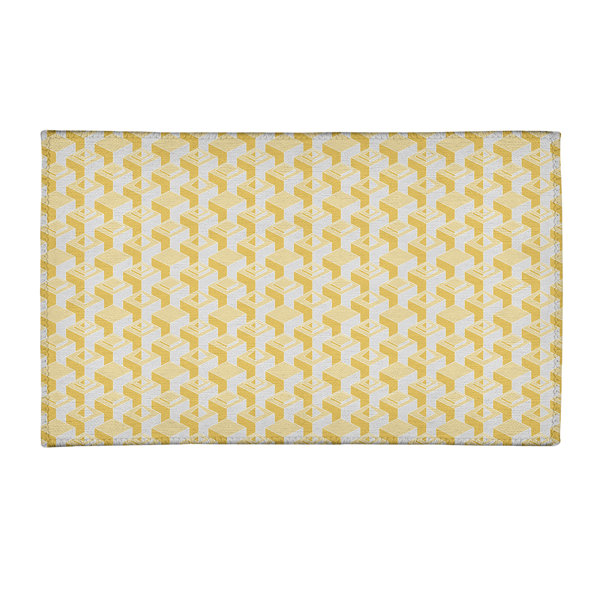East Urban Home Monochrome Skyscrapers Ivory/Light Yellow Area Rug ...
