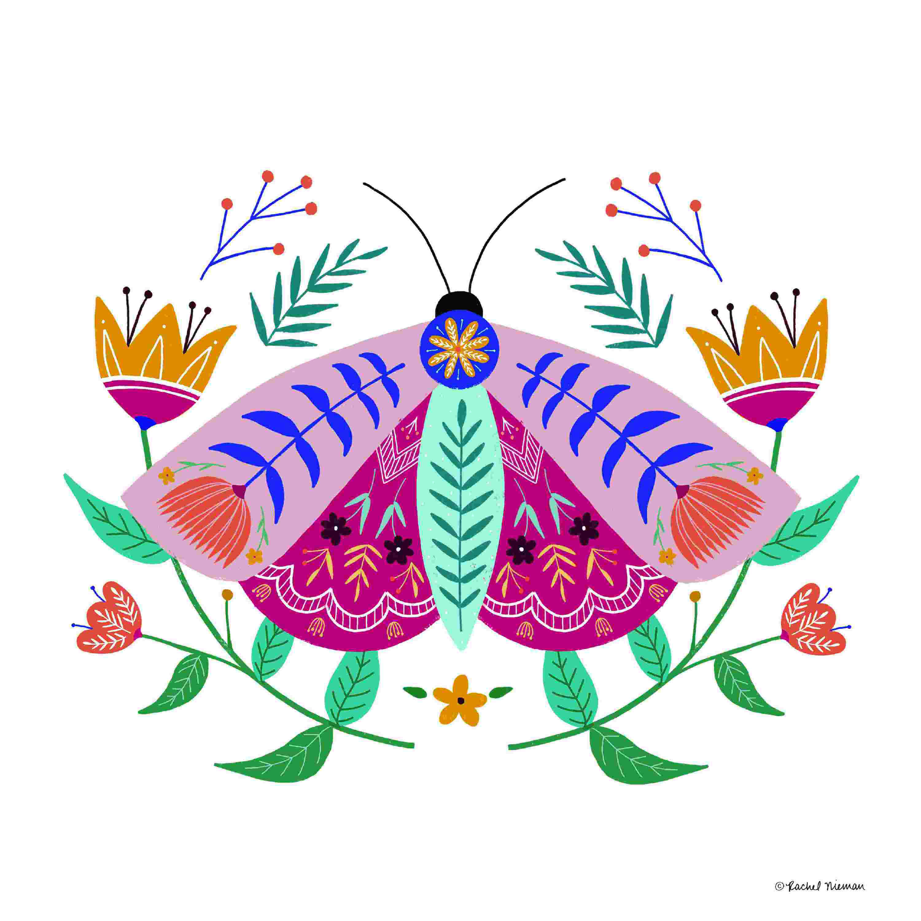 Trinx Folk Art Moth - Wrapped Canvas Print | Wayfair