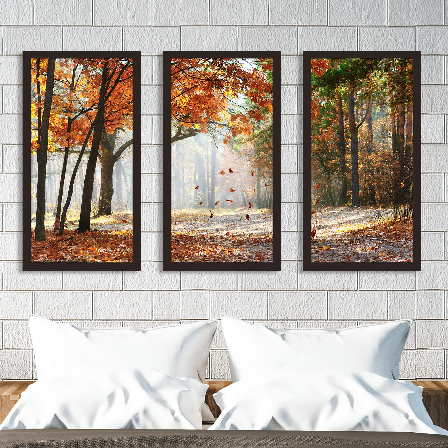 PicturePerfectInternational Falling Oak Leaves - 3 Piece Picture Frame ...