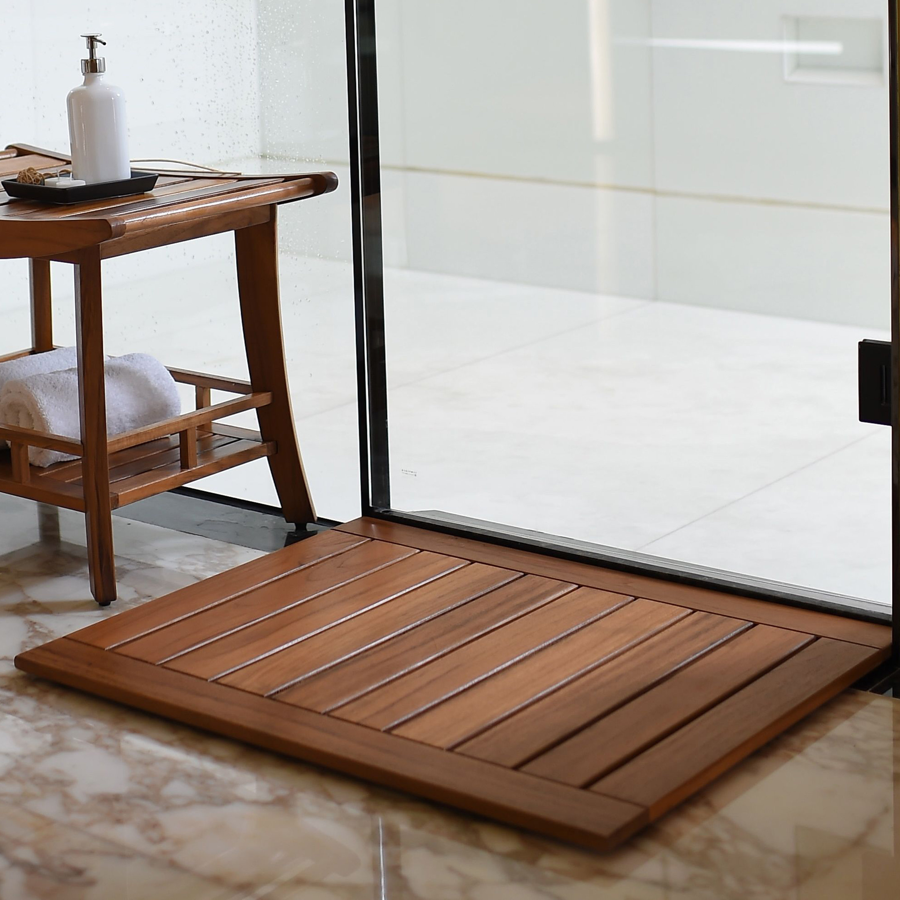 Highland Dunes Knudsen Teak Rectangle Bath Mat & Reviews | Wayfair