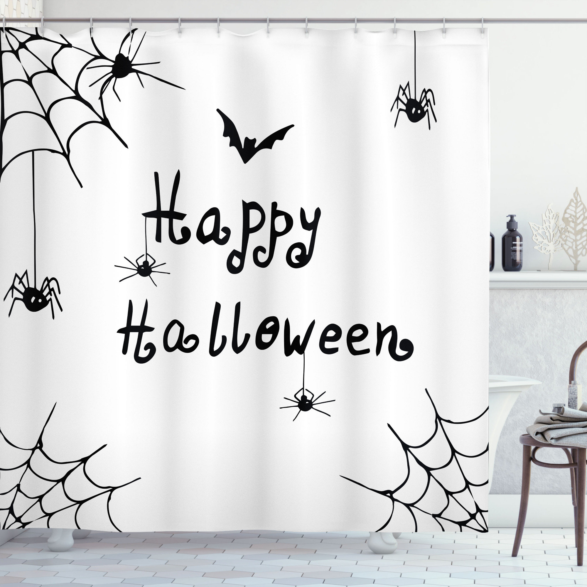 East Urban Home Spider Web Shower Curtain Set + Hooks | Wayfair