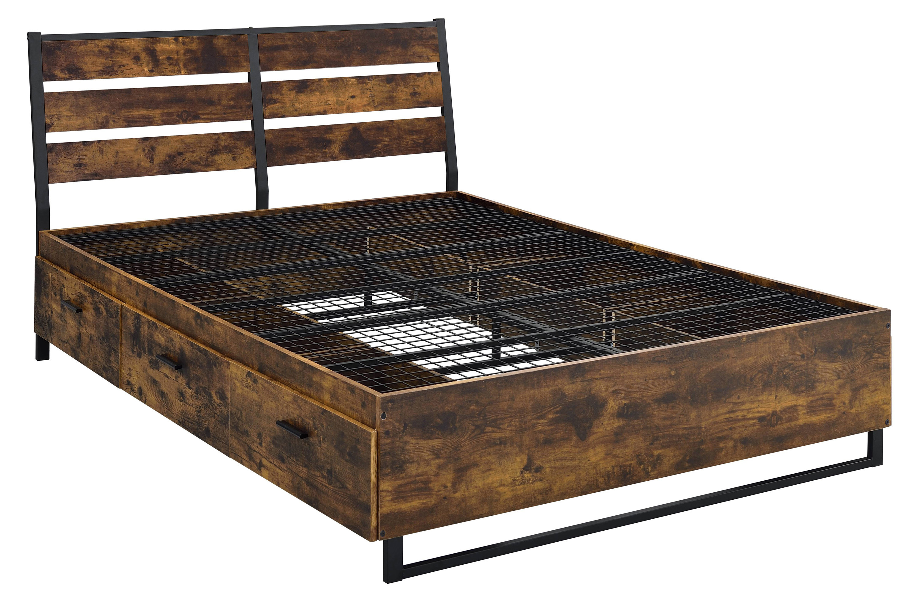 Plethoria Garrett Rustic Oak And Black Storage Bed With 6 Drawers | Wayfair