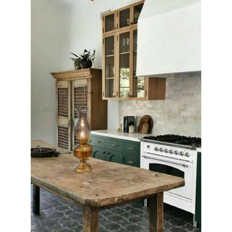 Serene Spaces Living Vintage Glass Oil Lamp, Brass Table Oil Lamp ...