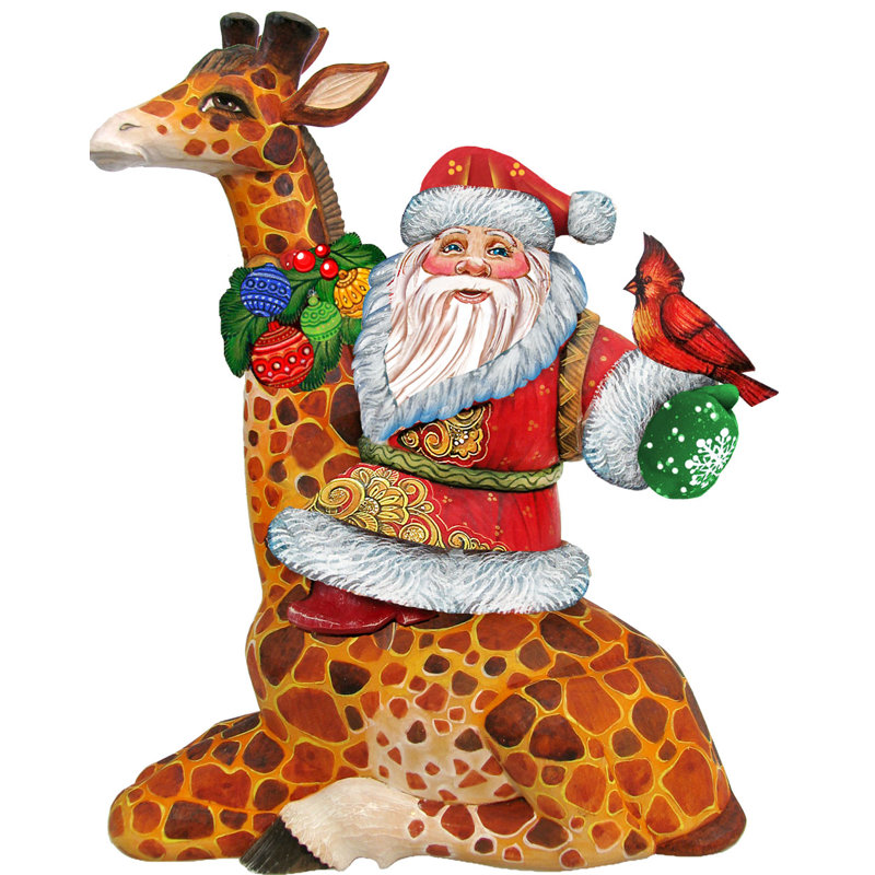 The Holiday Aisle® Decorative Santa on Giraffe | Wayfair