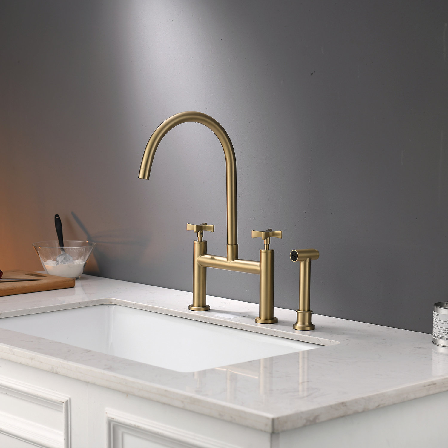 Felixbath 3 Holes Two Handle Bridge Kitchen Sink Faucet With Pull Down ...