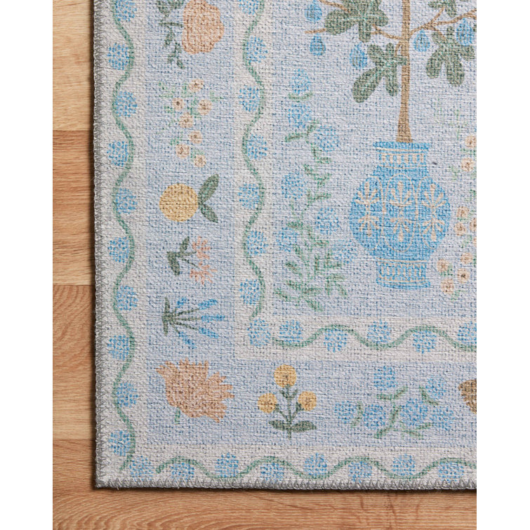 Rifle Paper Co. x Loloi Menagerie MEN-03 Camont Lt. Blue Rug | Wayfair