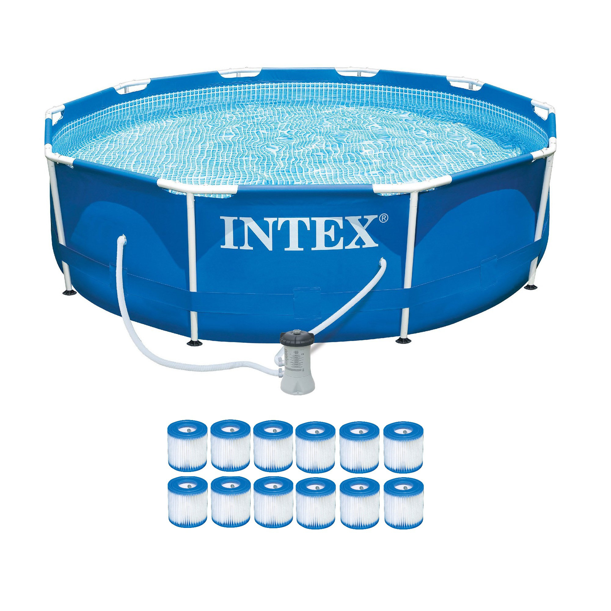 Intex Metal Frame Pool Set w/ Filter Pump and Type H Filter Cartridges ...