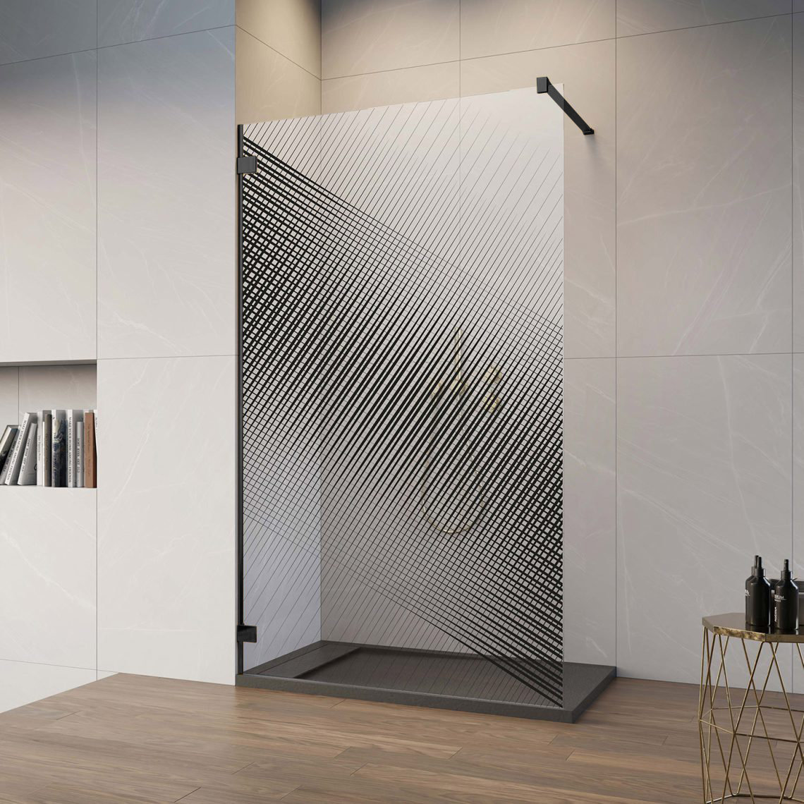 Distinct Kitchen and Bath 34'' - 34'' W x 72'' H Frameless Fixed Glass ...