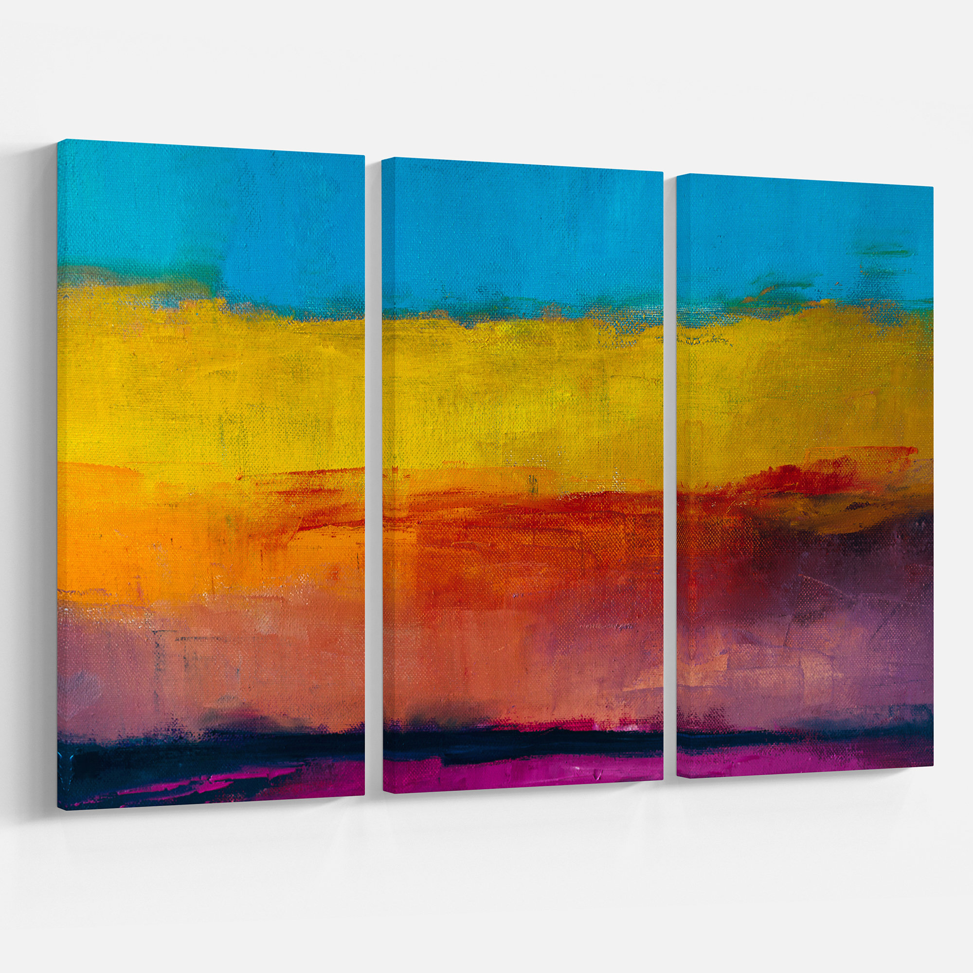 East Urban Home Yellow Blue Orange In Abstract - 3 Piece Wrapped Canvas ...