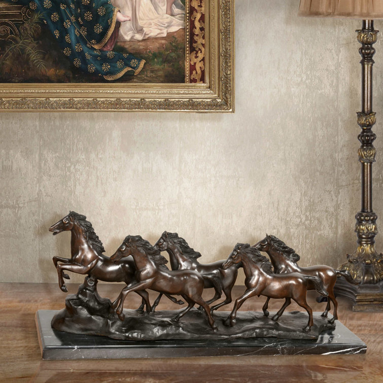 Foundry Select Five Horses Running On Marble Base 32 Inch Wide Bronze ...