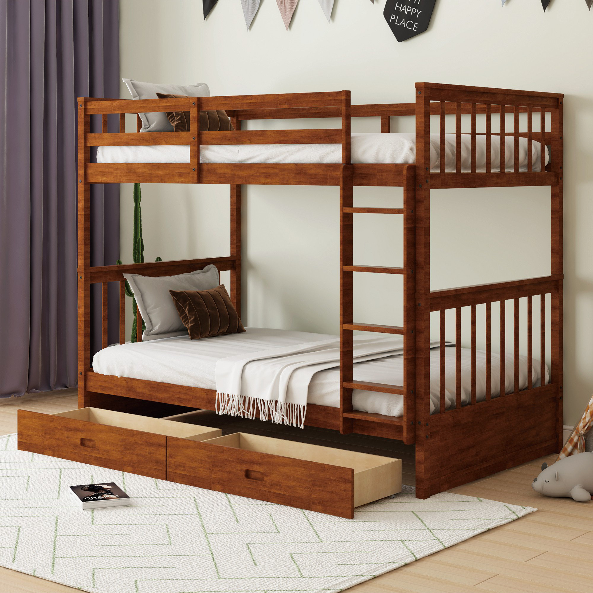 Harriet Bee Eskill Twin Over Twin Solid Wood Standard Bunk Bed by ...