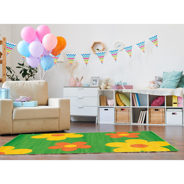 Threadbind Flatweave Performance Green/Orange Rug & Reviews | Wayfair