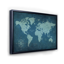 East Urban Home Slate World Map II - Graphic Art Print on Canvas | Wayfair