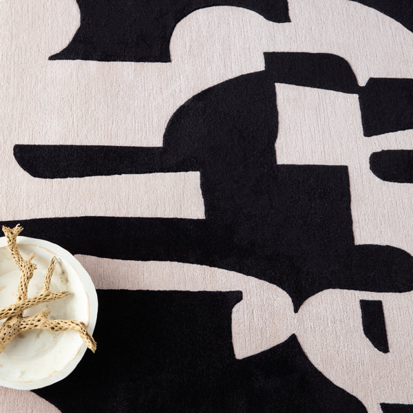 AllModern Handmade Black/Cream Rug | Wayfair