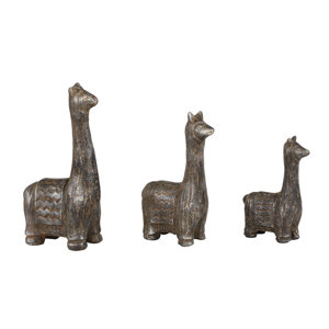 World Menagerie 3 Piece Leslee Carved Metal Llama Table Decor Figurine ...