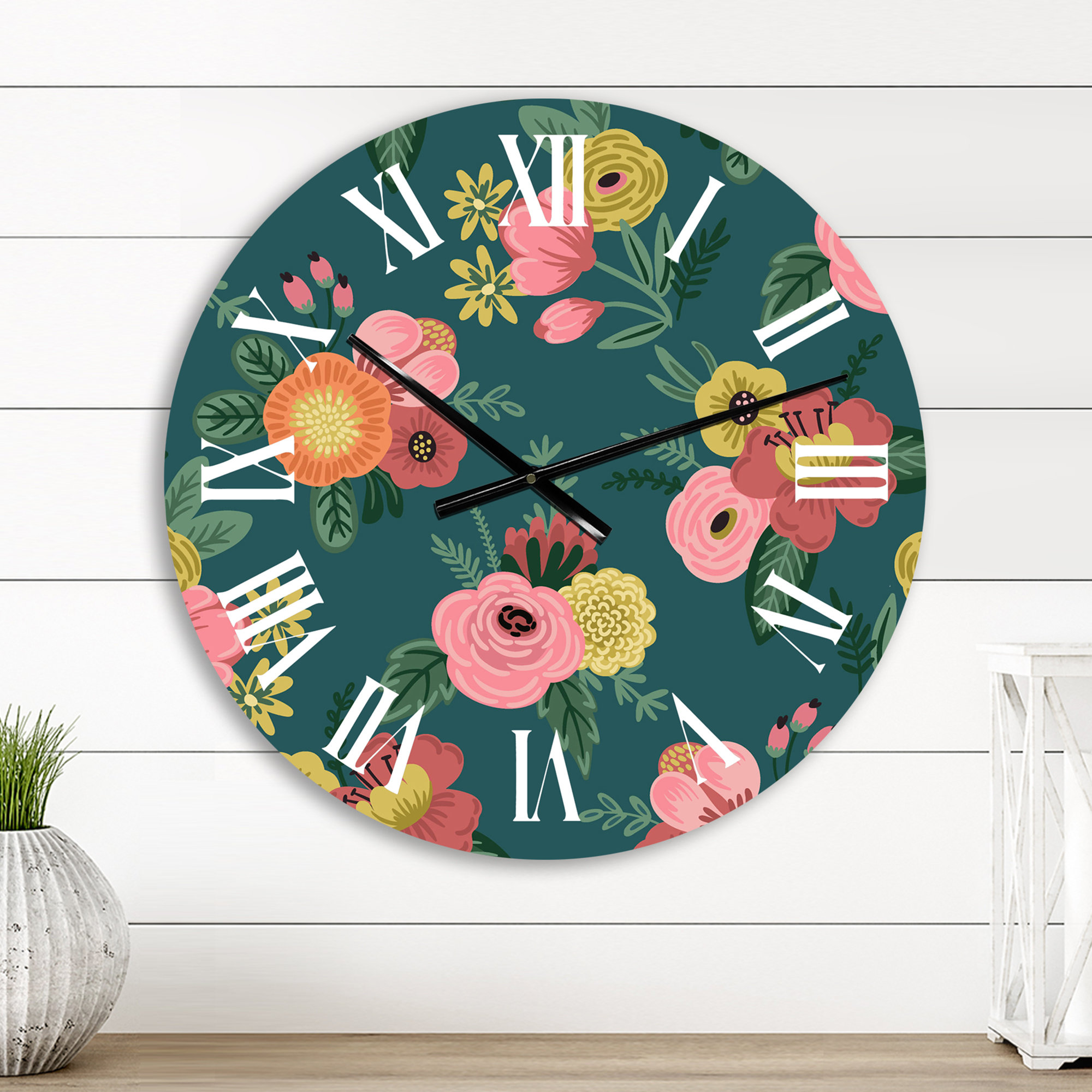 East Urban Home Modern Exotic Tropical Leaves VIII Wall Clock | Wayfair