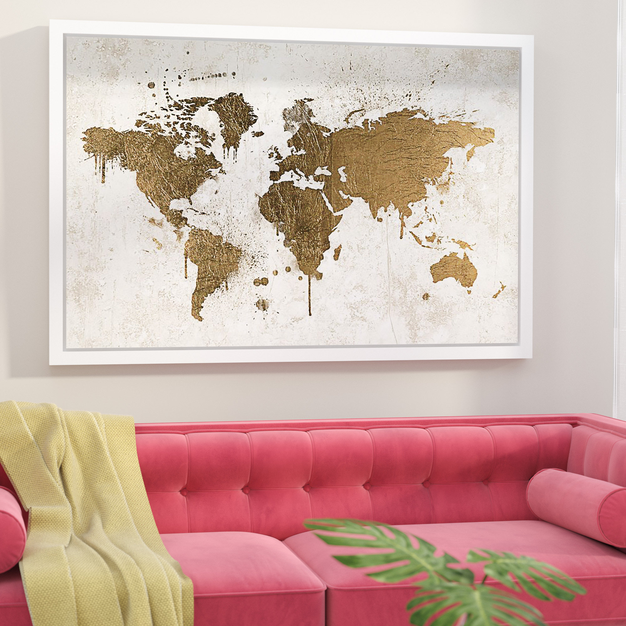 Mercer41 Mapamundi White Gold World Maps by No - Shadowbox Graphic Art ...