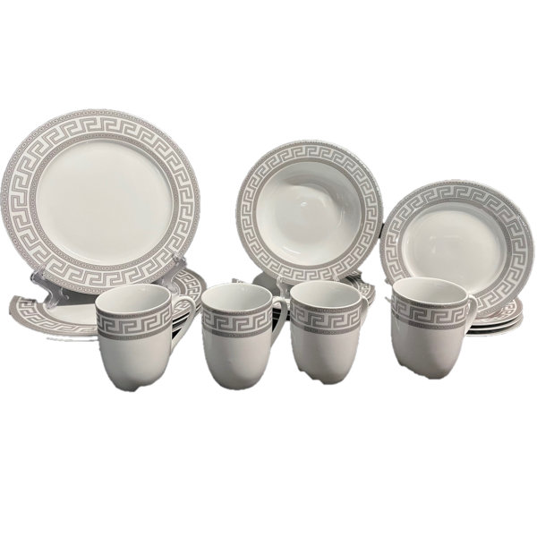 World Menagerie Schwanda Greek Key 16 Piece Dinnerware Set, Service for ...