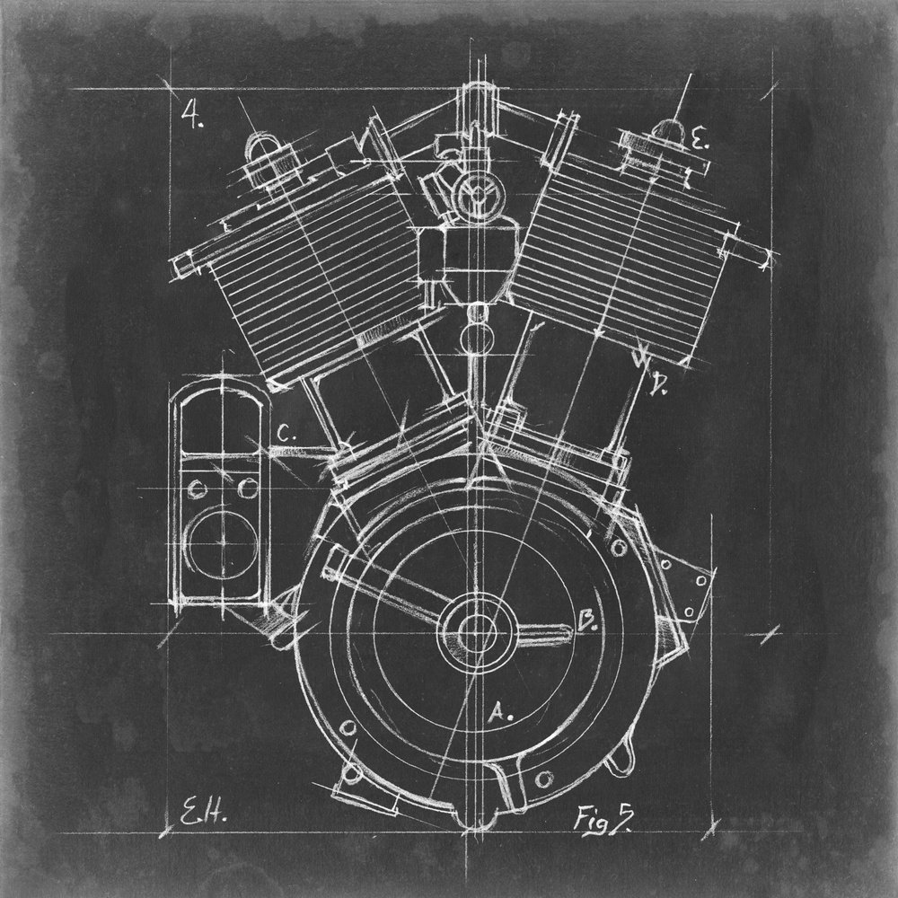 Williston Forge Motorcycle Engine Blueprint IV by - Wrapped Canvas ...