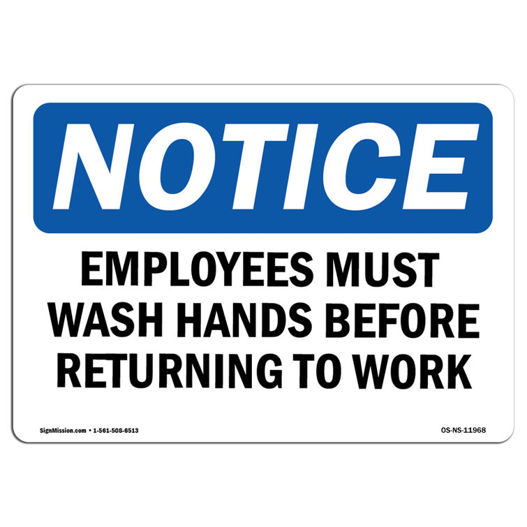 SignMission Employees Must Wash Hands Before Returning To Work Sign ...