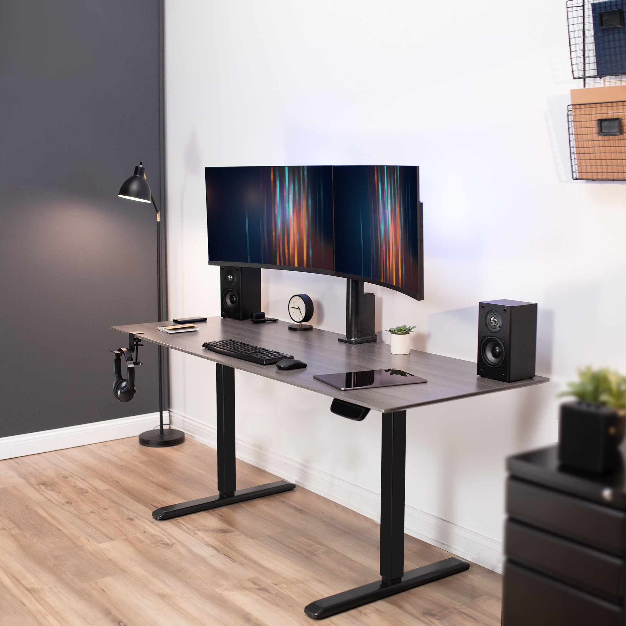 VIVO Single Motor Stand Up Desk Frame With Electric Dual Monitor Mount ...