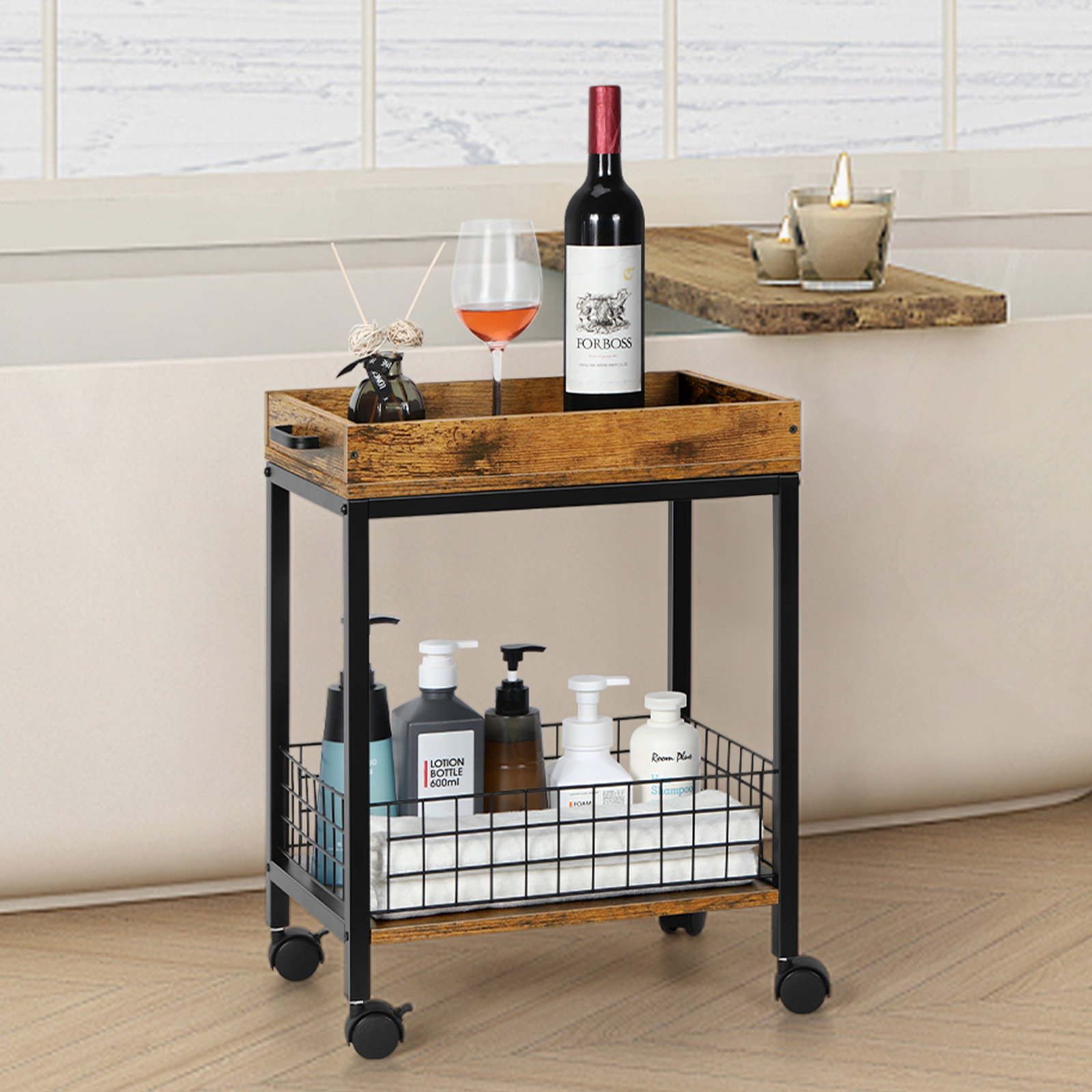 17 Stories 21.25'' Tall Wheel End Table | Wayfair