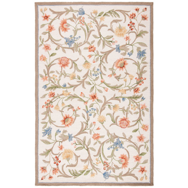 Lark Manor Hollander Floral Handmade Looped/Hooked Wool Area Rug in ...