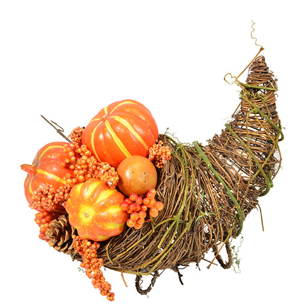 Three Posts™ Pumpkin Cornucopia Mixed Floral Arrangement & Reviews ...
