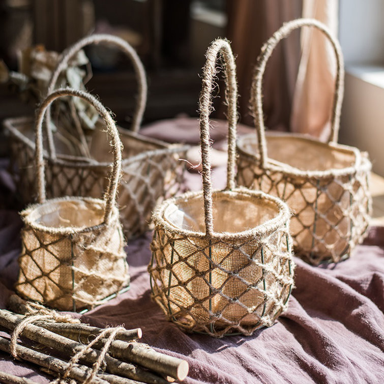 Gracie Oaks Toddington Rustic Handmade 3 Piece Hemp Basket | Wayfair