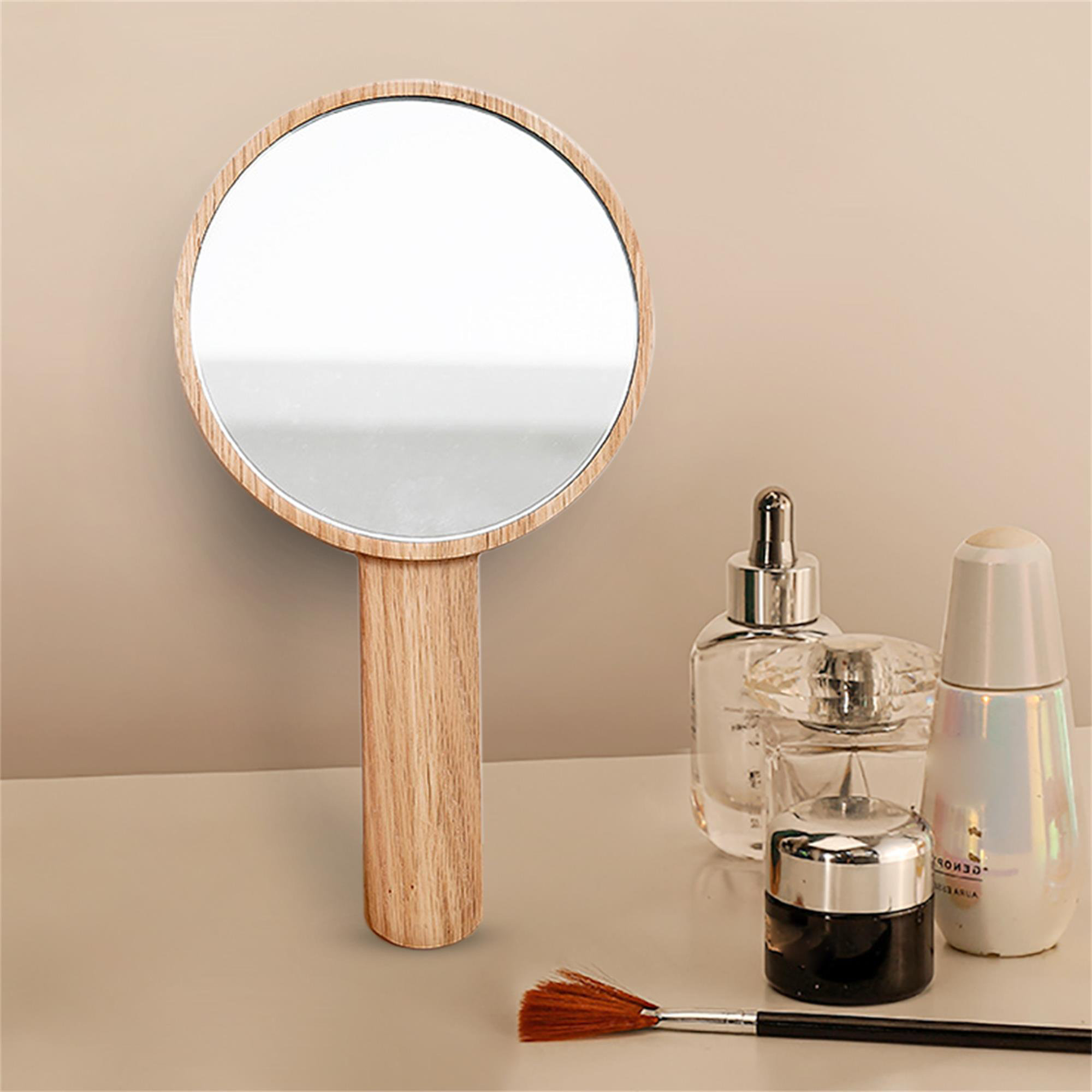 DENFER Handheld Makeup Plain Mirror Wood Round | Wayfair