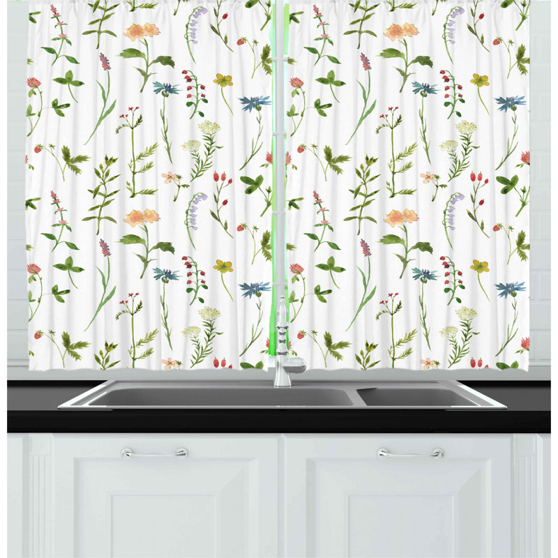 East Urban Home Floral Kitchen Curtain | Wayfair