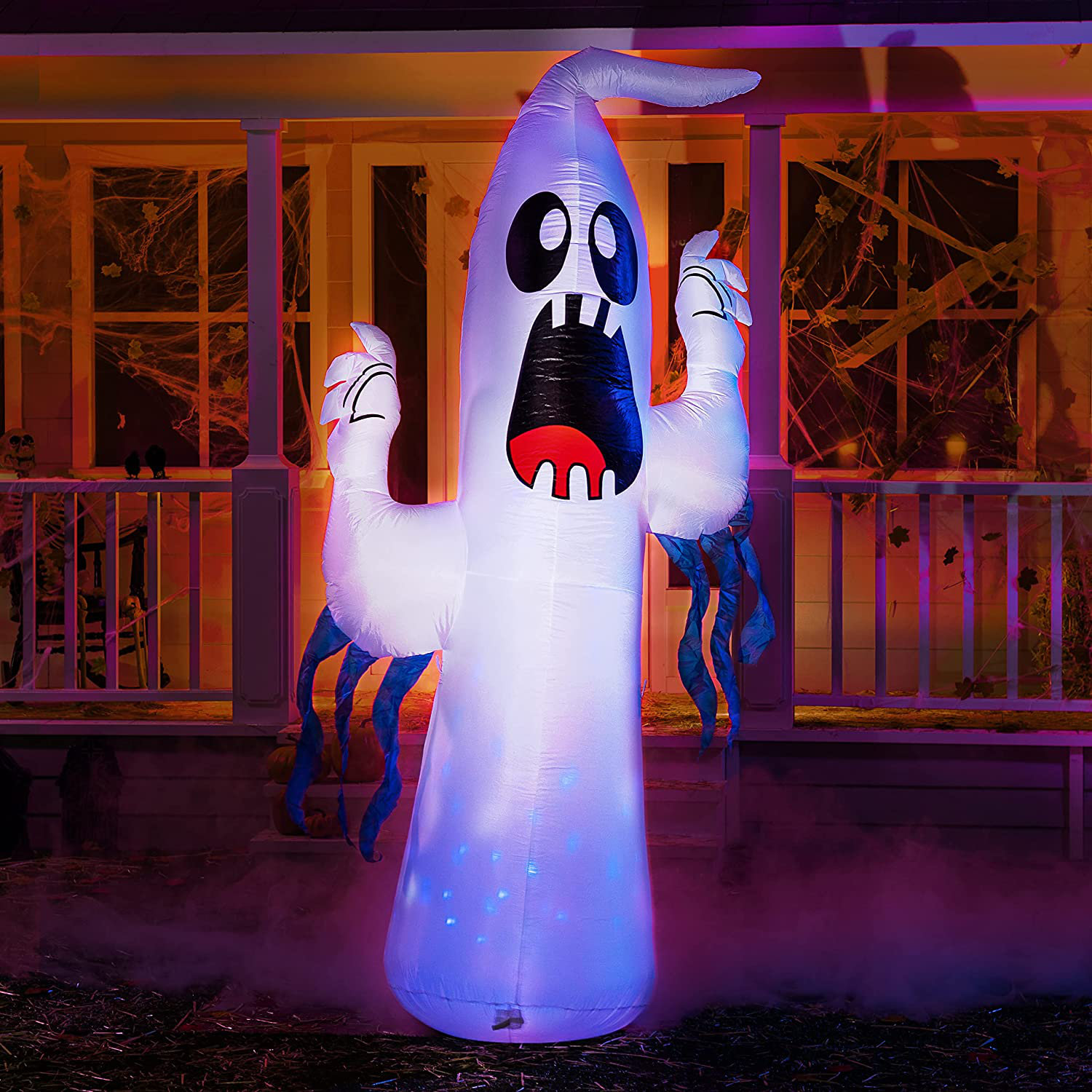 The Holiday Aisle® Ghost with Ice Light and Blue Ribbon Inflatable ...