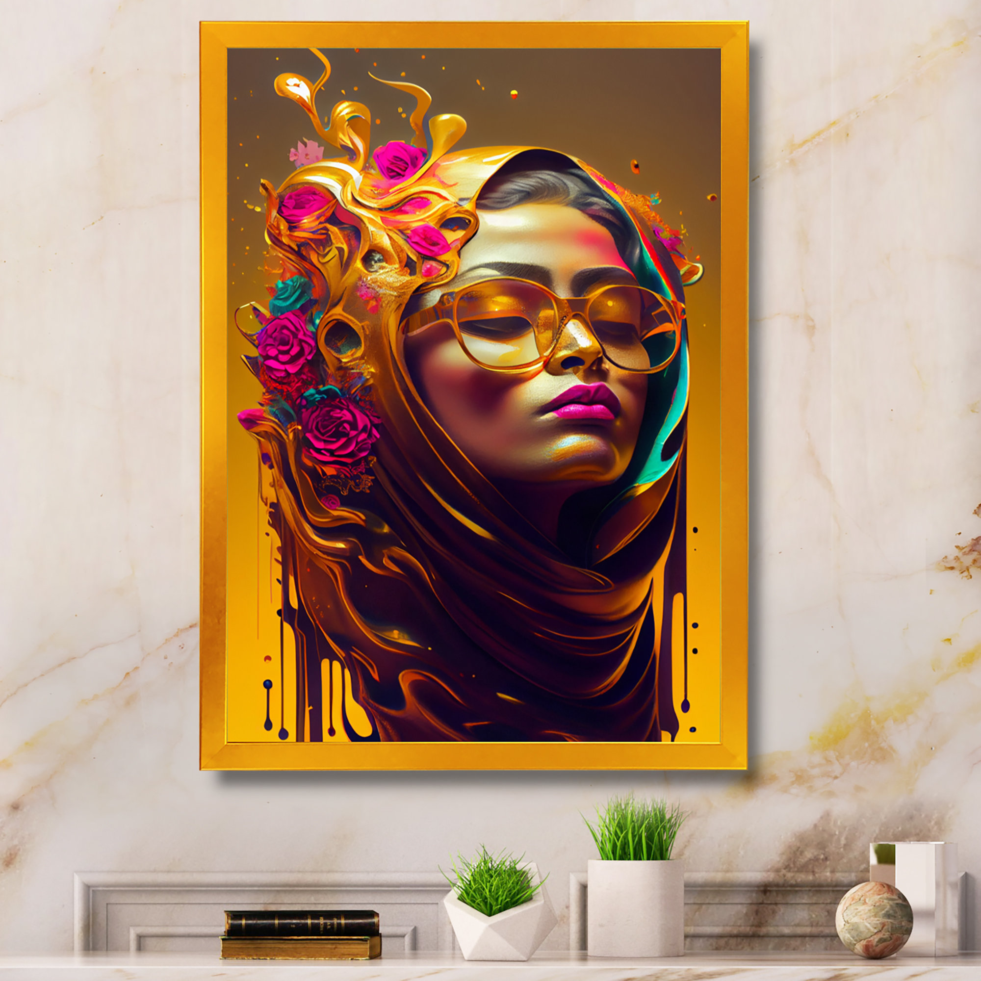Mercer41 Stylish Arabic Woman With Floral Hijab IX - Graphic Art on ...