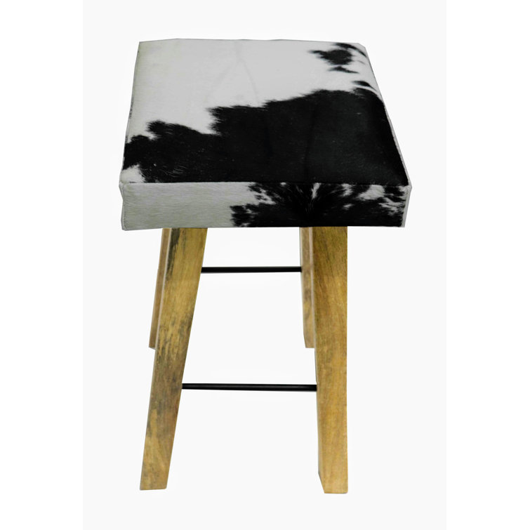 Gracie Oaks Square Black And White Cowhide Bar Stool RUSTIC | Wayfair