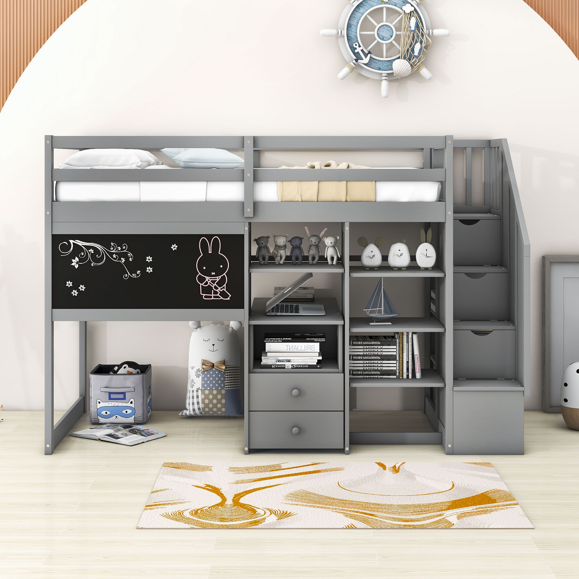 Harriet Bee Gadison Twin 2 Drawer Loft Bed with Built-in-Desk by ...