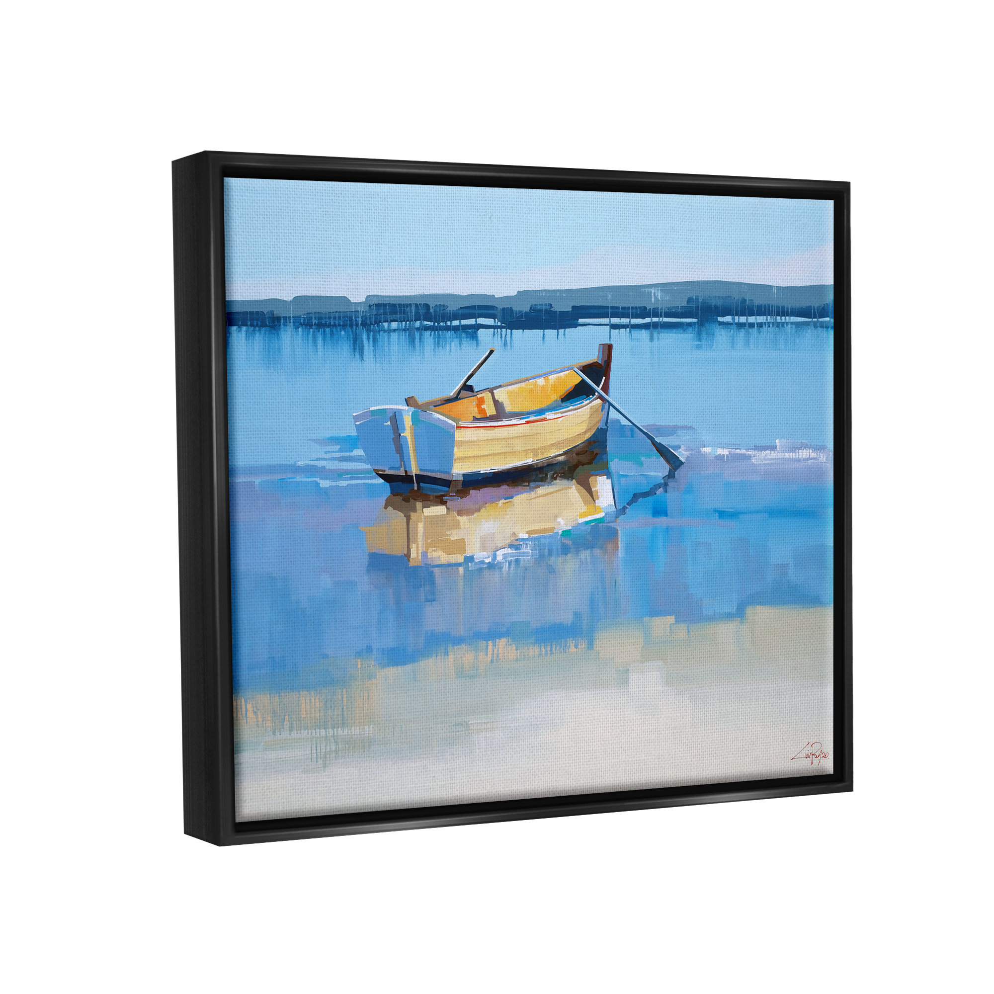 Stupell Industries Row Boat On Blue Coastal Shore Beach Landscape by ...