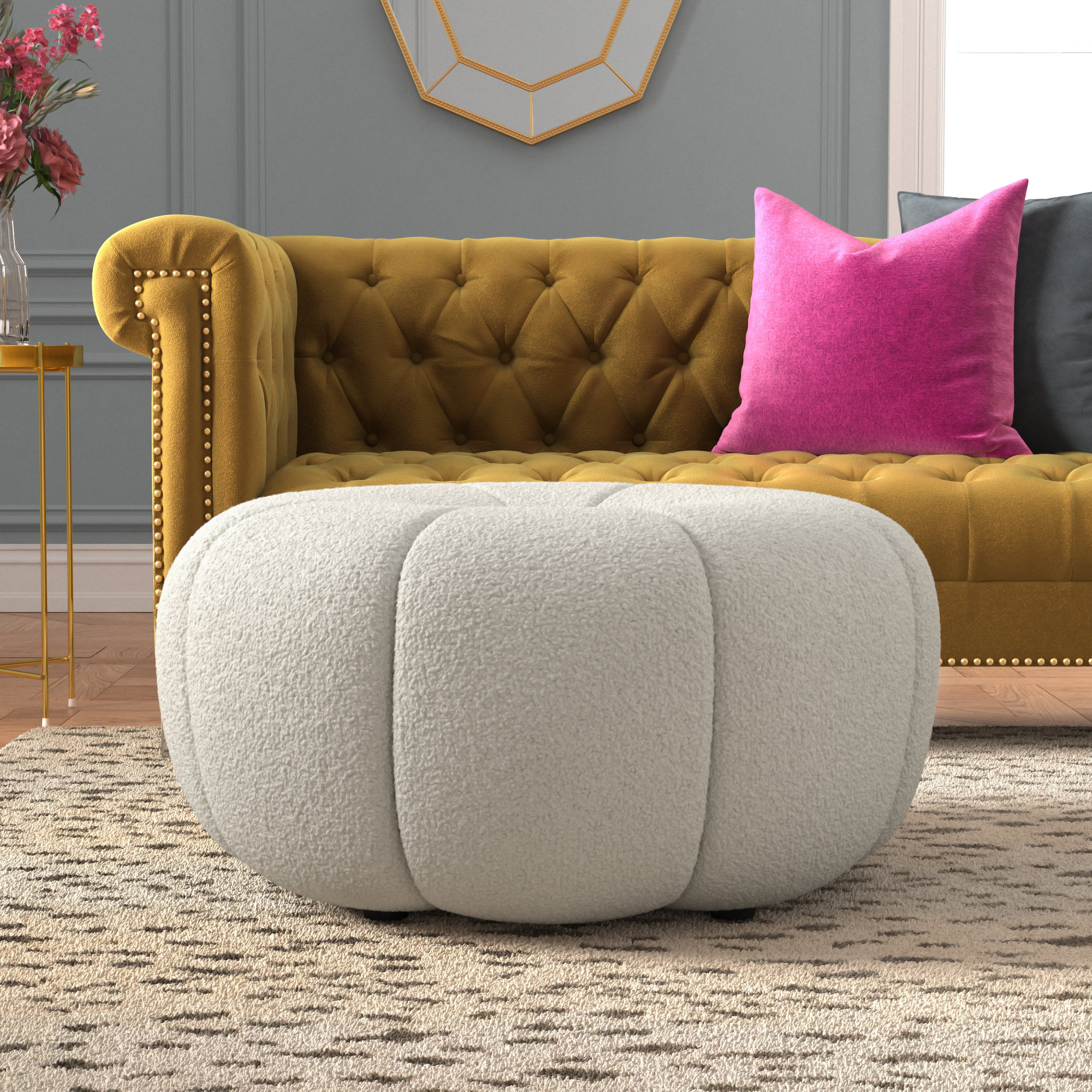 Willa Arlo Interiors Chester - Contemporary Light Grey Sherpa Ottoman ...