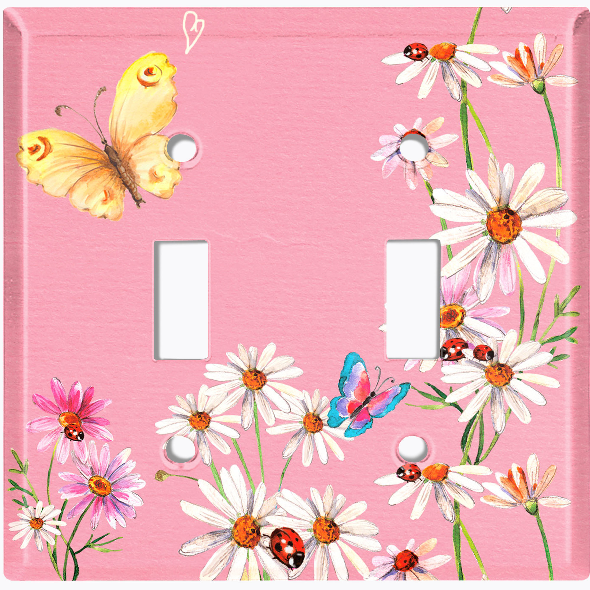 WorldAcc White Dandelions Lady Bug Butterfly Pink 2-Gang Toggle Light ...