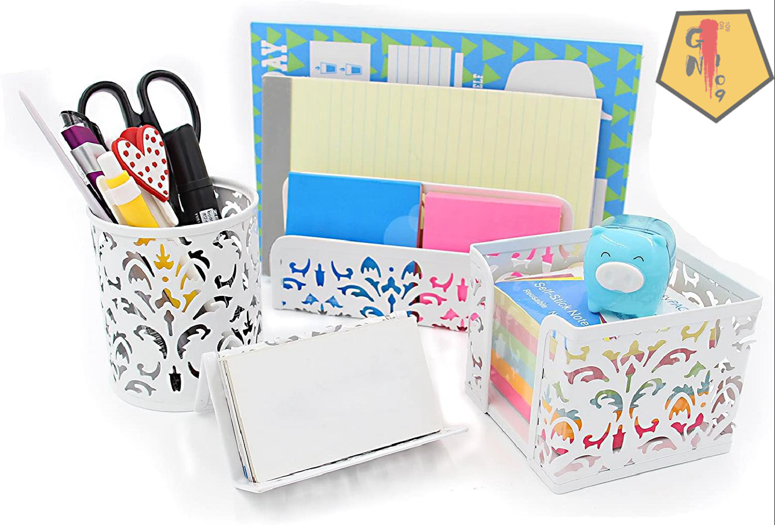 GN109 5-Piece Desk Organizer And Accessories Set -Pencil Holder, Letter ...