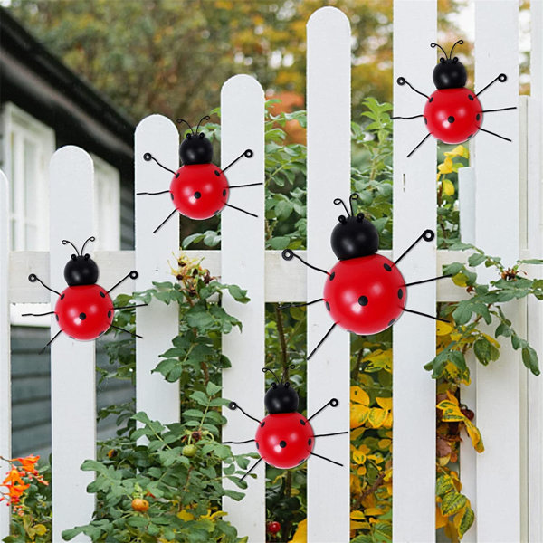 Arlmont & Co. 5 Pack Metal Ladybug Garden Decorations, Decorative ...