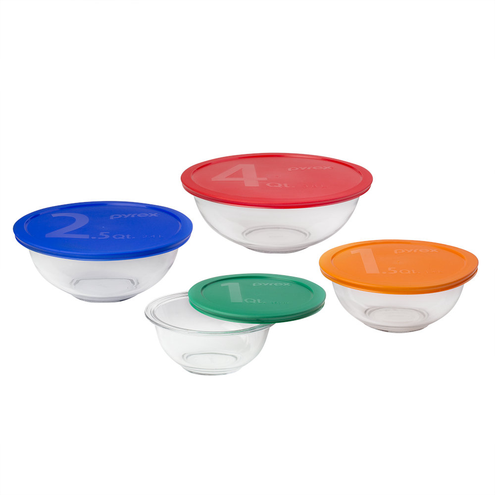Pyrex Smart Essentials 8 Piece Glass Mixing Bowl Set with Lid & Reviews ...