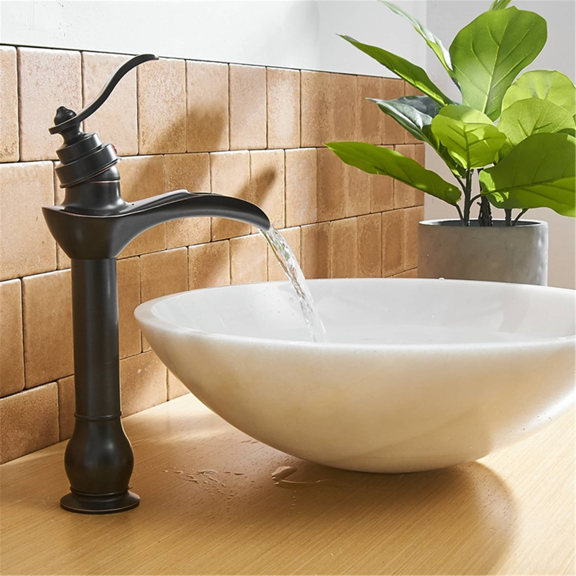 AWZTOO Waterfall Bathroom Vessel Faucet With Drain Assembly Single ...