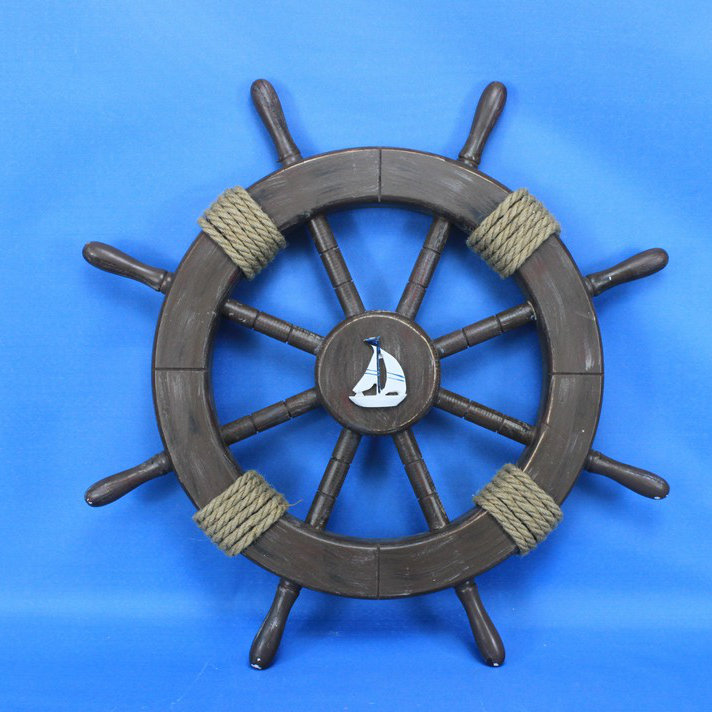 Handcrafted Nautical Decor Decorative Ship Wheel with Sailboat Wall ...